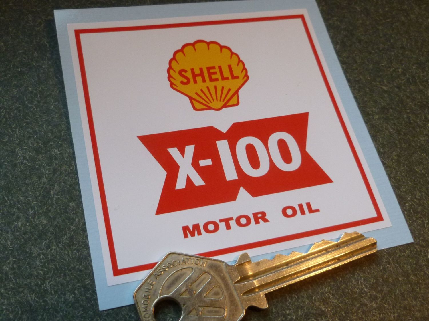 Shell X-100 Motor Oil Red & White Stickers. 2.5" Pair.