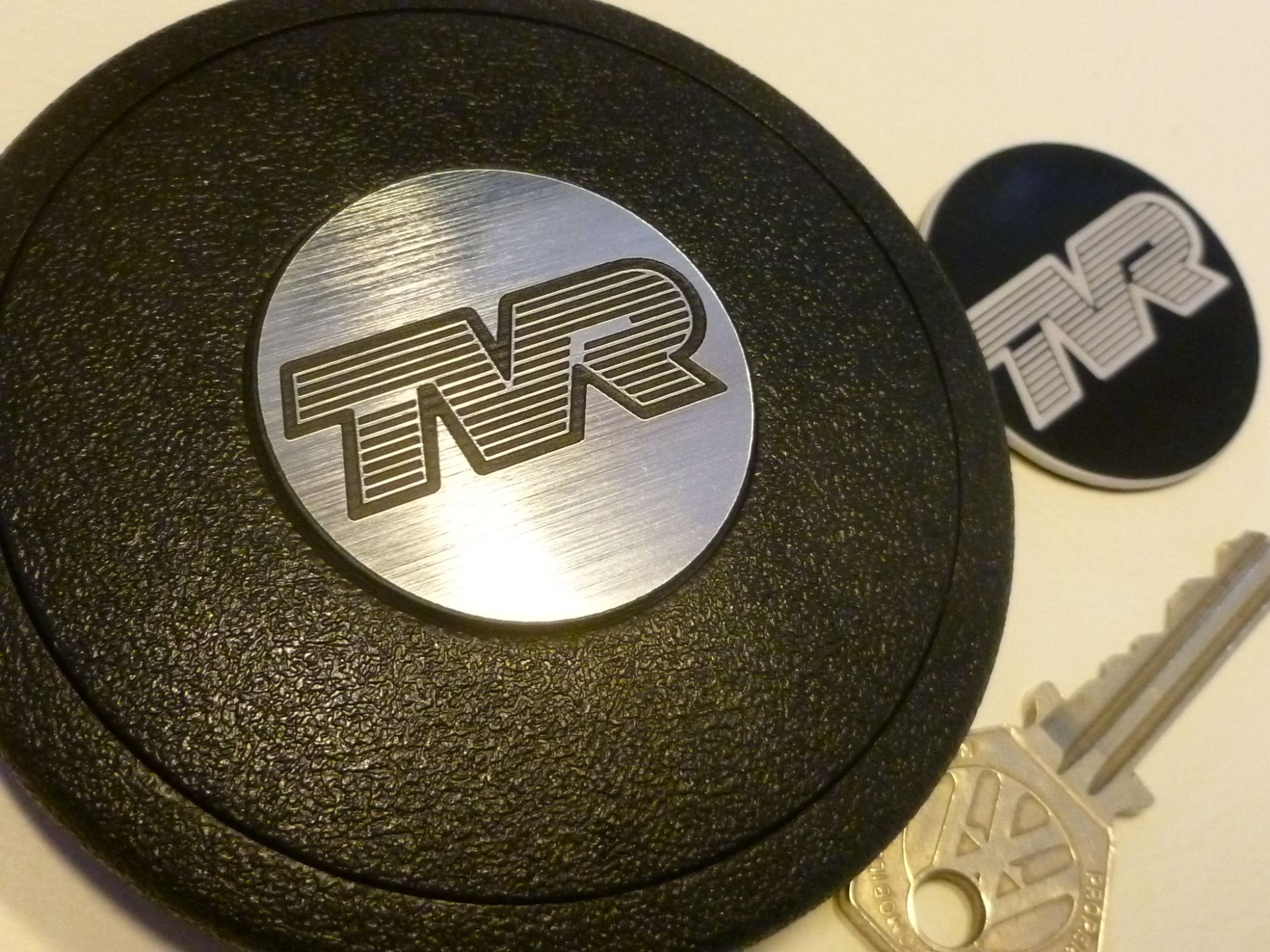 TVR Logo Coachline Style Circular Laser Cut Self Adhesive Car Badge. 22mm.