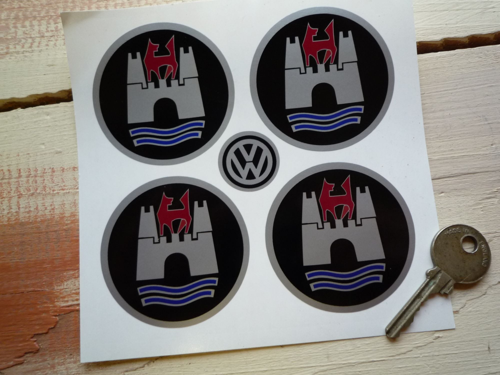VW Volkswagen Bubblehead Shaped Car Stickers. 4" Pair.