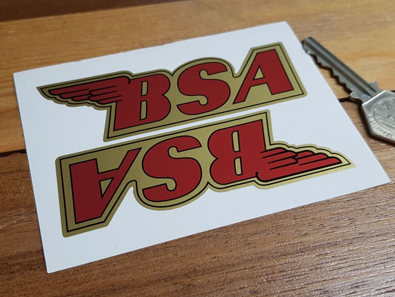 BSA Red & Gold Oval Stickers. 2", 3.5" or 4.5" Pair.