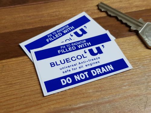 Bluecol 'U' Oblong Anti-Freeze Stickers. 2.25" Pair.