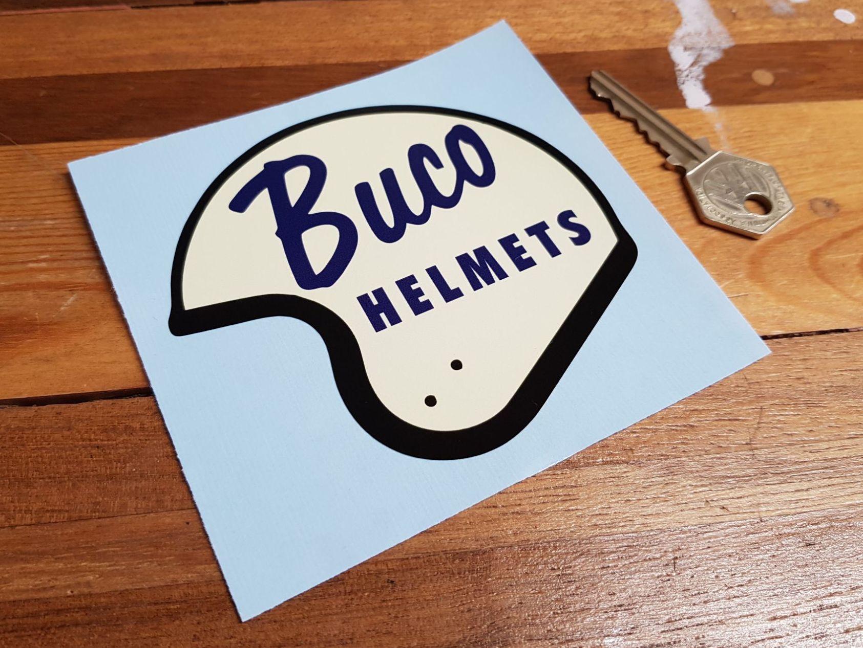 Premier Helmets Blue & White Oval Sticker. 3.25".