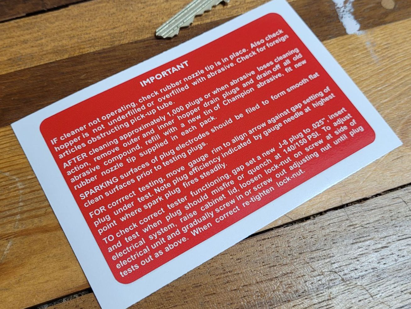 Champion Spark Plug Service Cleaner & Tester Model Press Stickers - 1. ...
