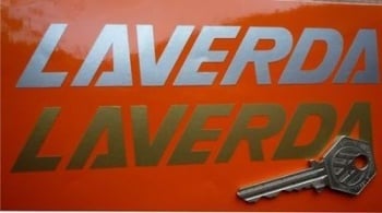 Laverda Flag & Scroll Sticker. 3.75".