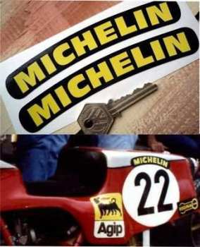 Michelin Cut Vinyl Traditional Vertical Text Stickers. 5" or 10" Pair.