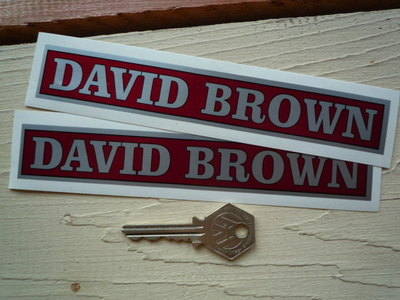 David Brown Red & Silver Oblong Stickers. 6.5" Pair.