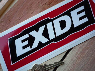 Exide Red, Black & White Oblong Sticker. 9".