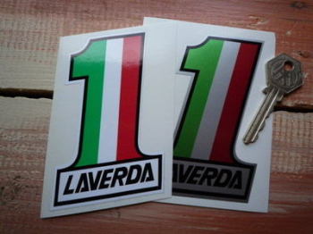 Laverda Flag & Scroll Sticker. 3.75".