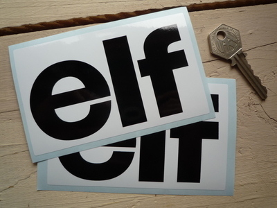 Elf Early Style Black on White Oblong Stickers. 5" 7", 9", 10" or 11" Pair.