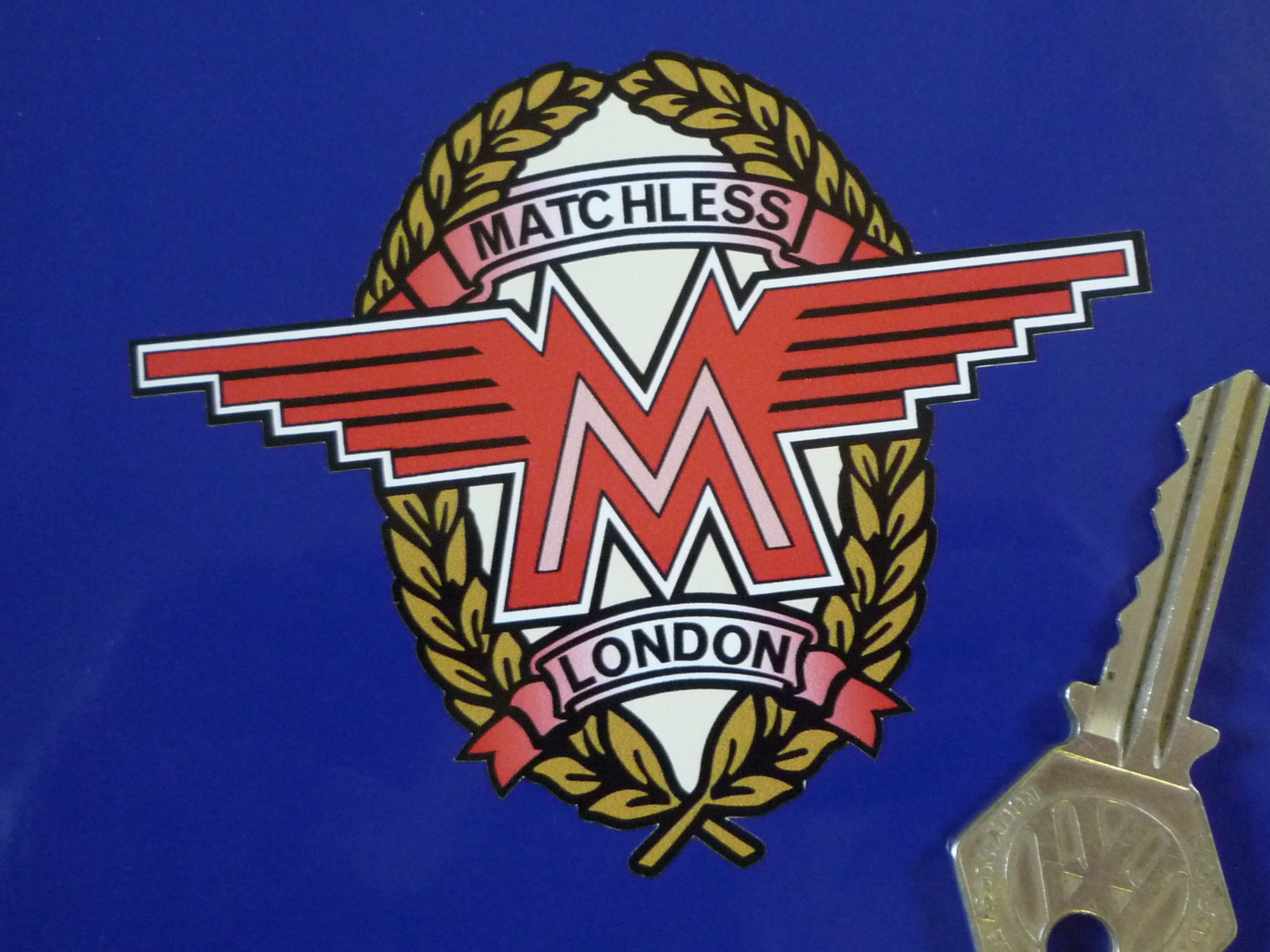 Matchless Flags & Scroll Sticker. 4".