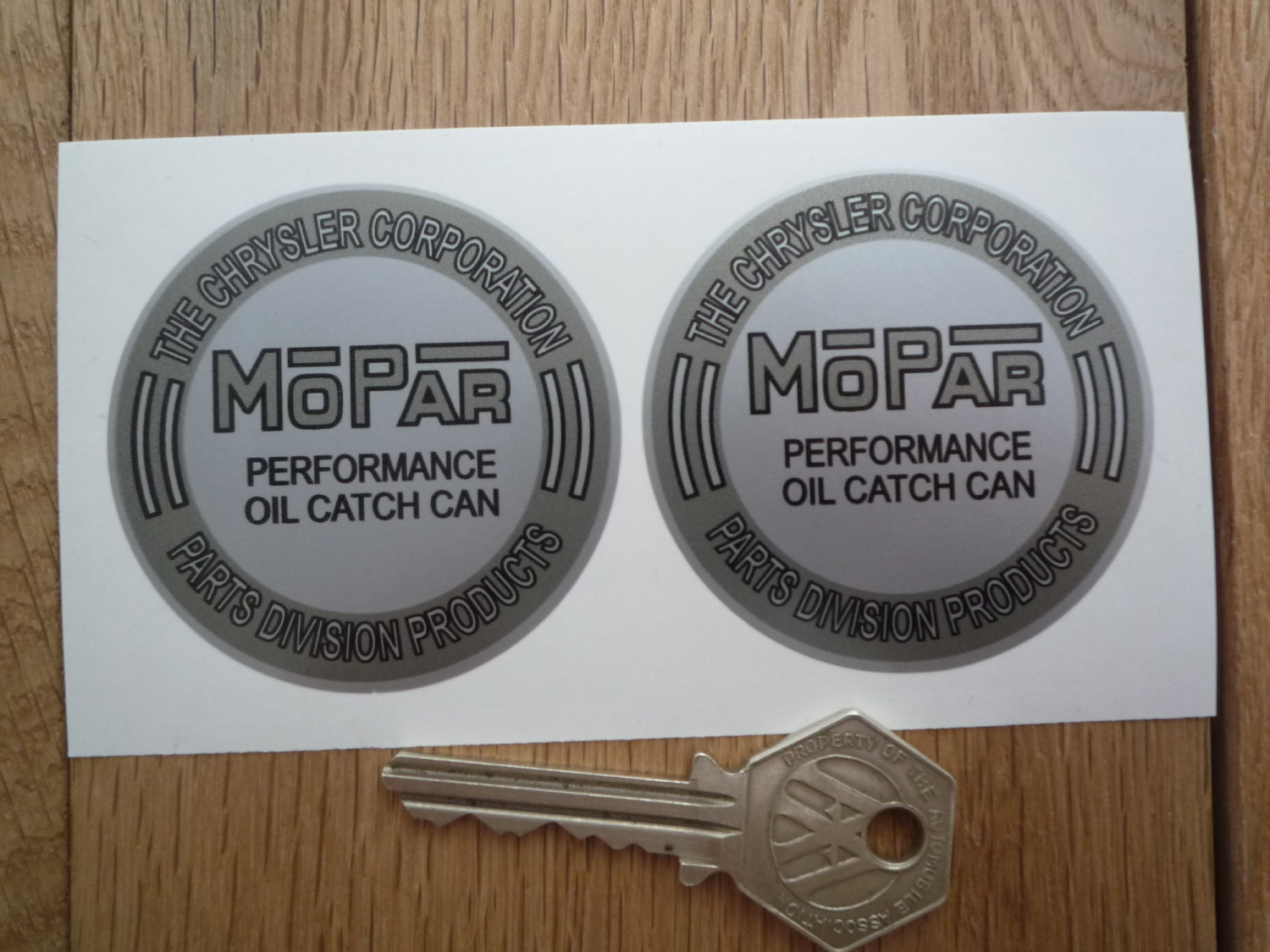 Mopar Circular Blue, Black, & White Stickers. 60mm Pair.