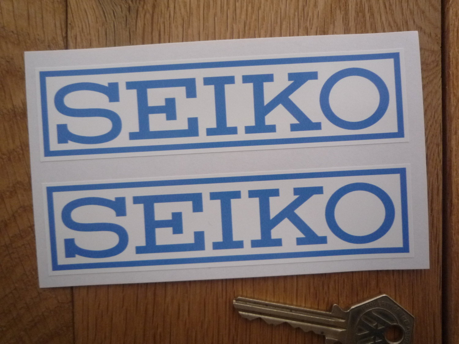 Seiko White & Black Oblong Stickers. 6" Pair.