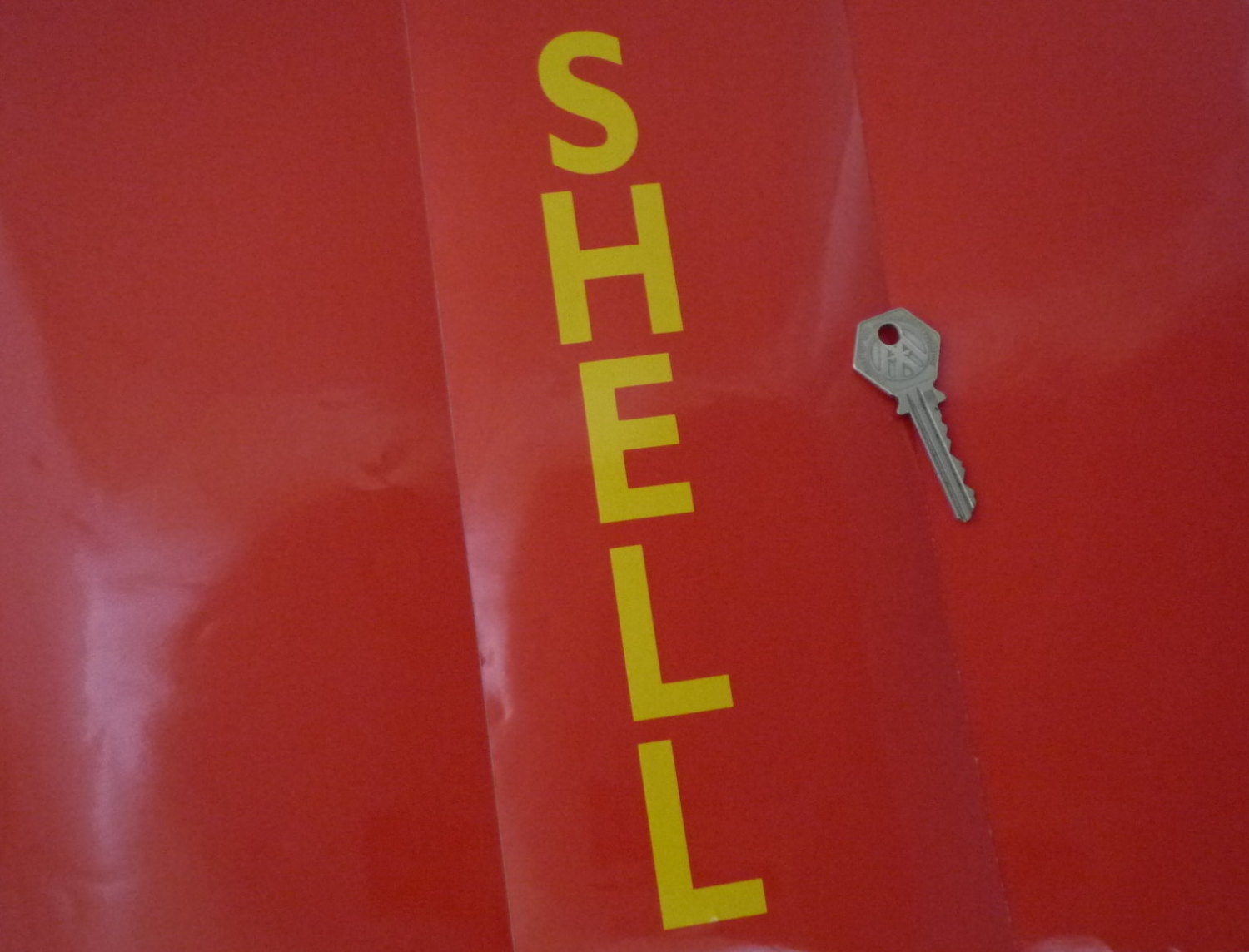 Shell Vertical Petrol Pump Red & White Sticker. 34" x 8".