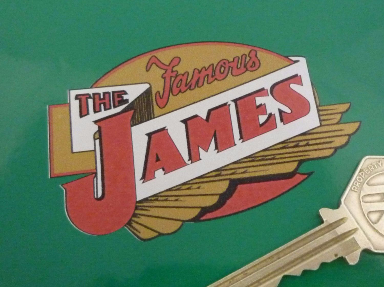 The Famous James Winged Sticker. 4".
