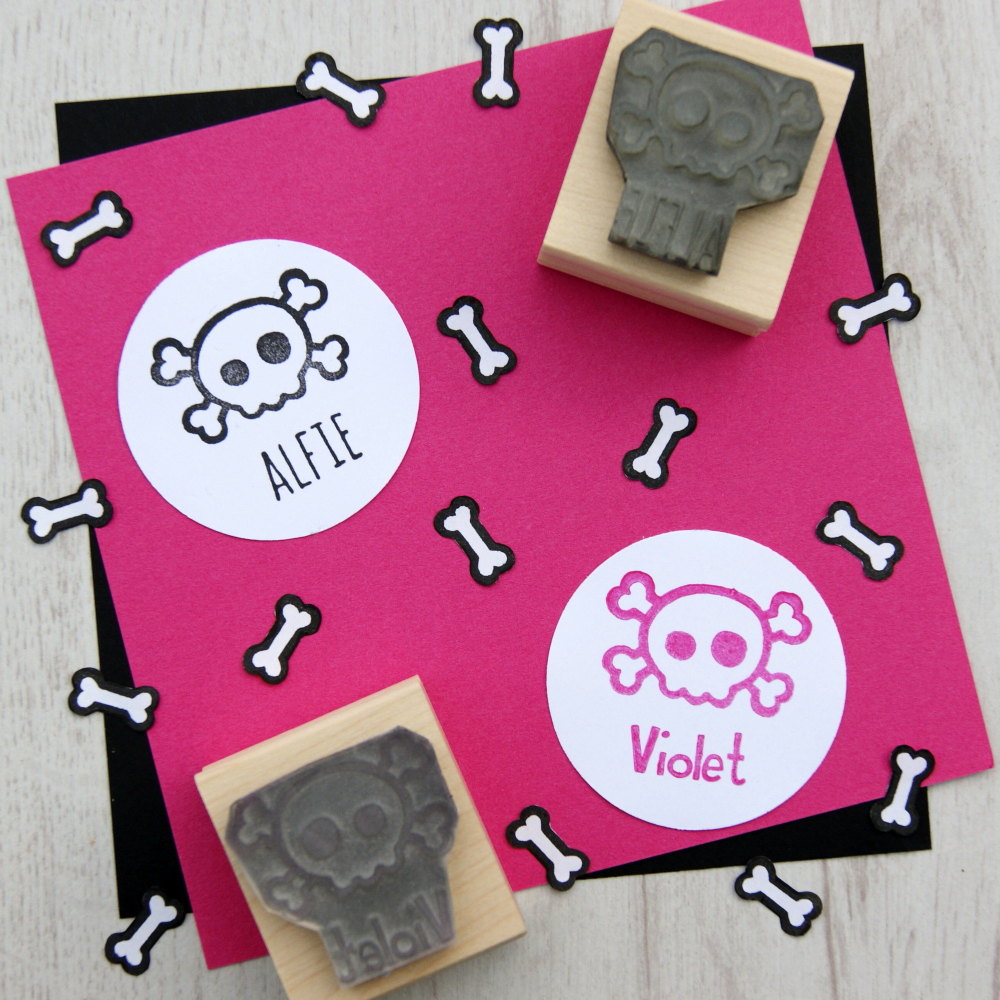 Personalised Children's Skull and Cross Bones Rubber Stamp