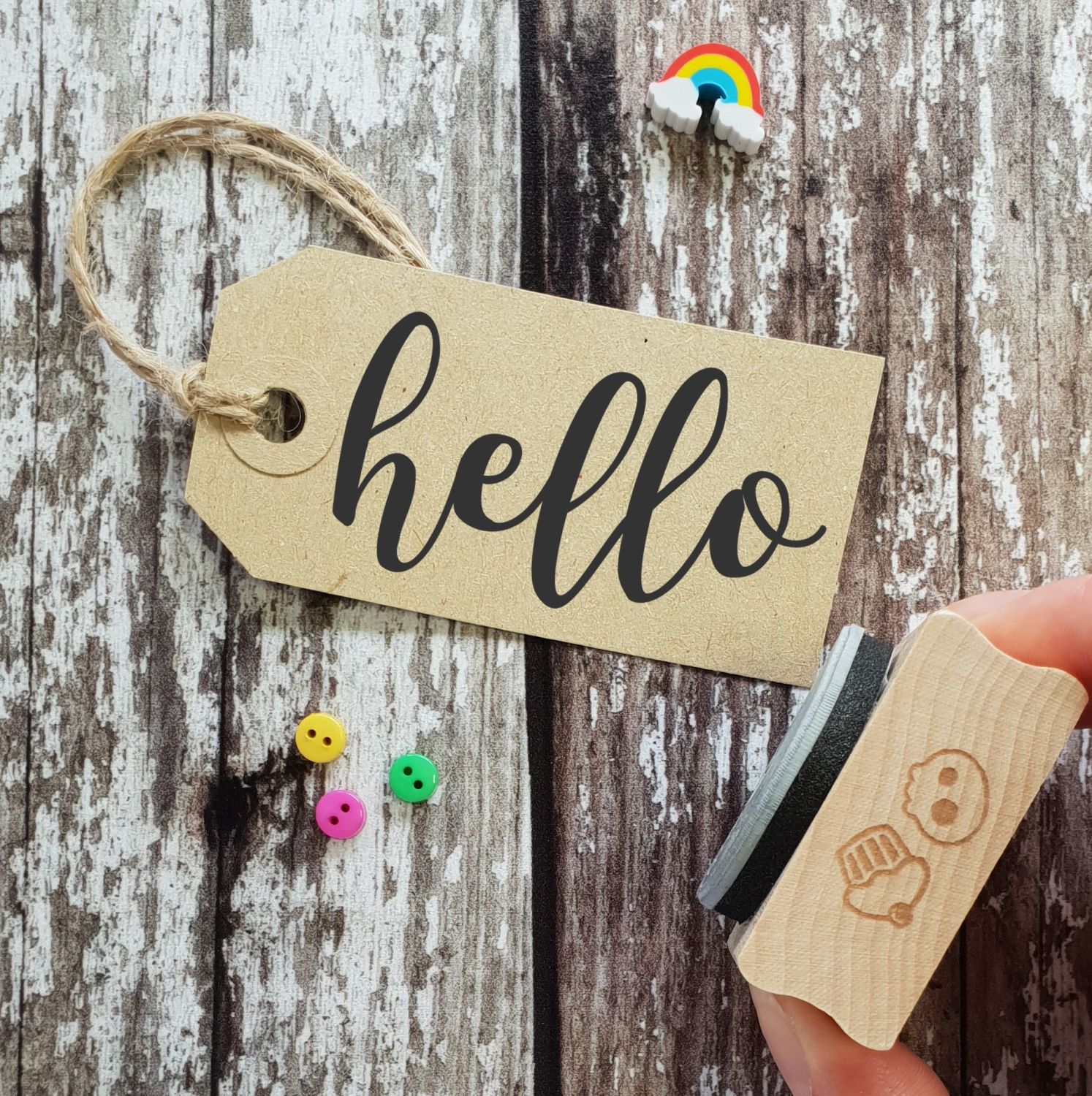 Hello Large Script Font Rubber Stamp
