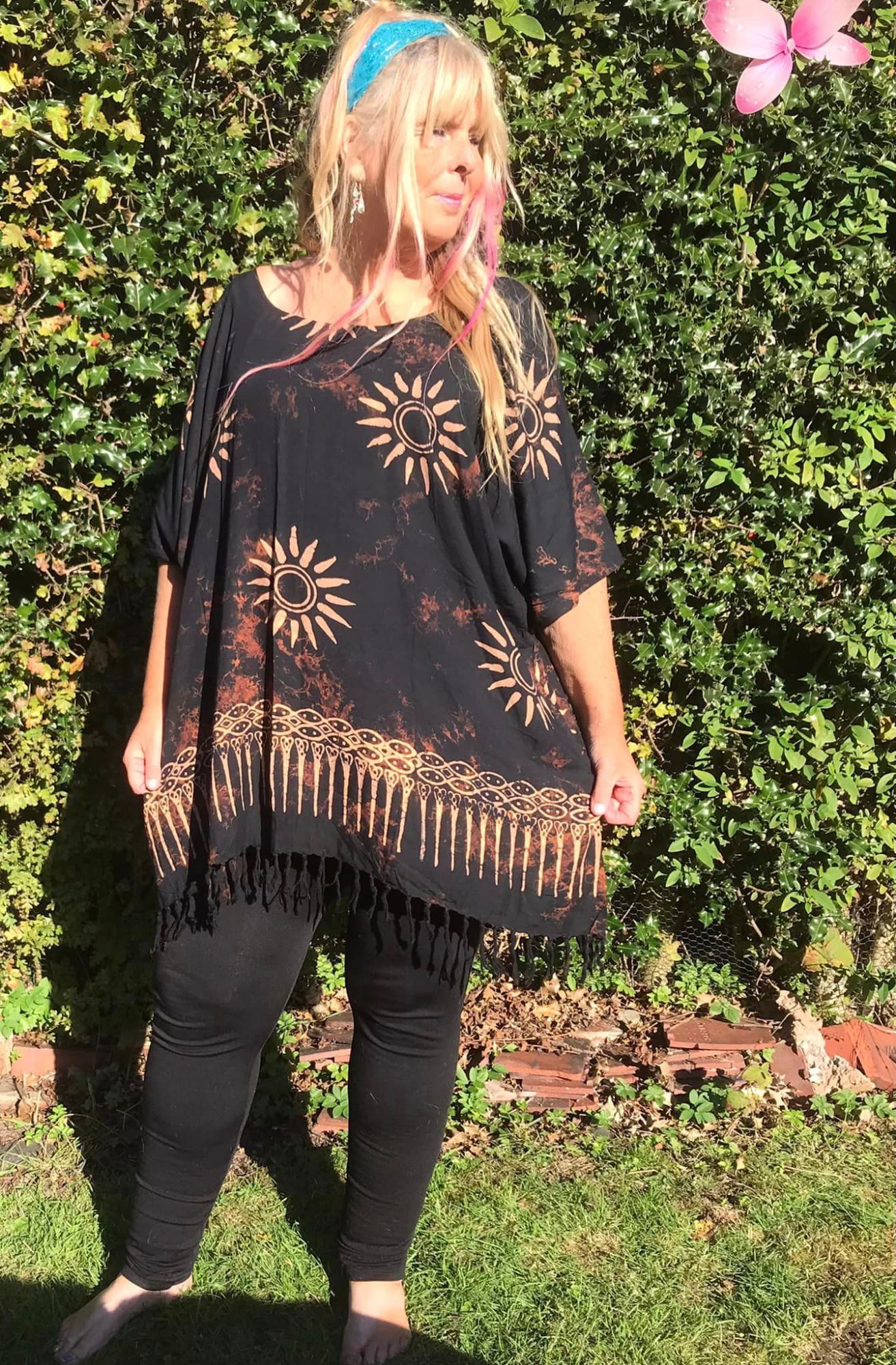 - Black sun funky hippy batik Curvy Anie plus size top