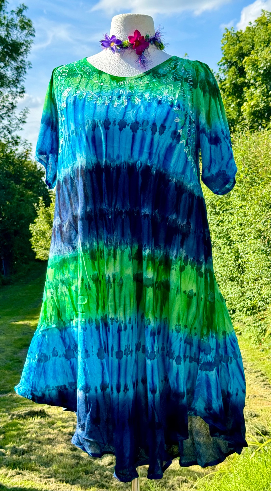 Pretty tie dye embroidered Priya swing dress/top [approx 58 inches bust]