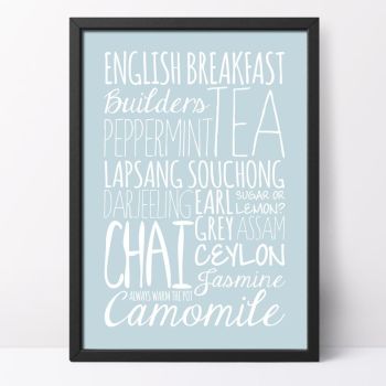 Tea Word Theme Art Prints | word art made to order in any colour