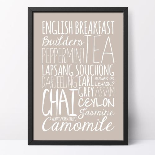 Tea Word Theme Art Prints | word art made to order in any colour