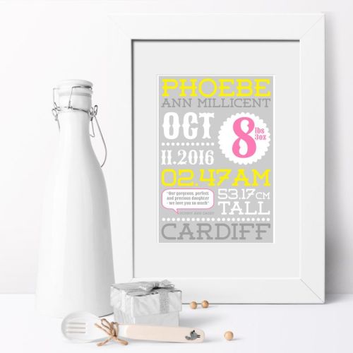 Personalised Birth Stats Print | custom made baby statistic prints