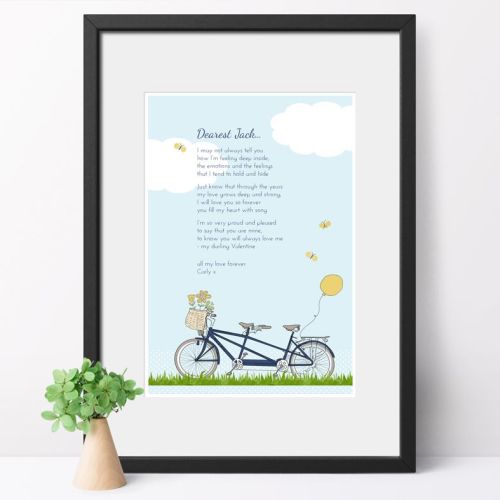 Personalised Poem Art Prints| Bicycle Built for Two design love poem