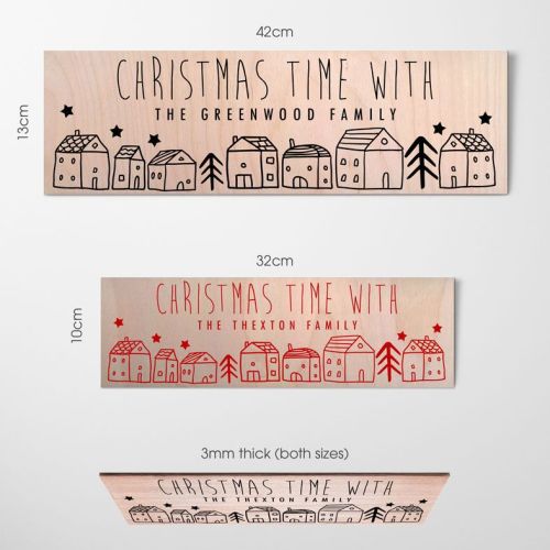 Christmas Houses Personalised Wooden Family Sign | Free P&P