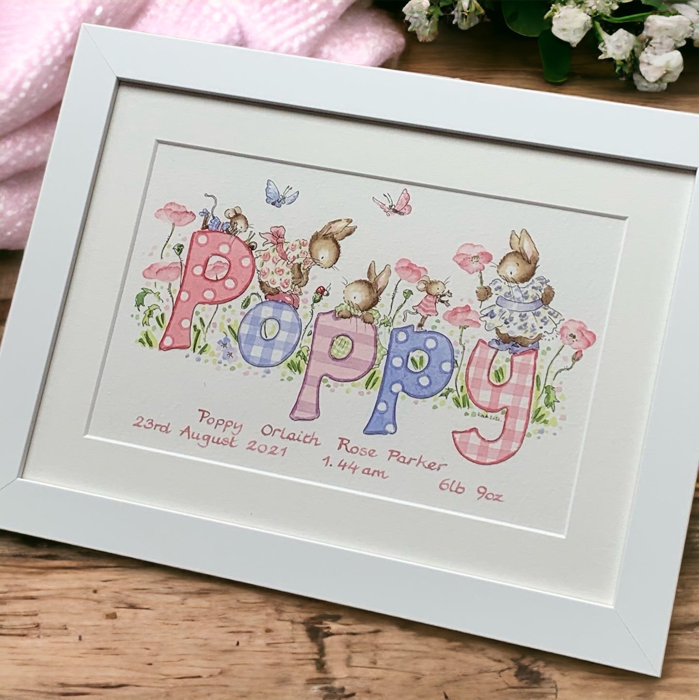 Personalised name painting - handpainted unique gift for a new baby