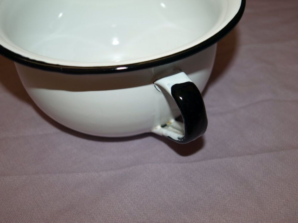 Vintage Small Black and White Enamel Potty Po Chamber Pot Gazunder