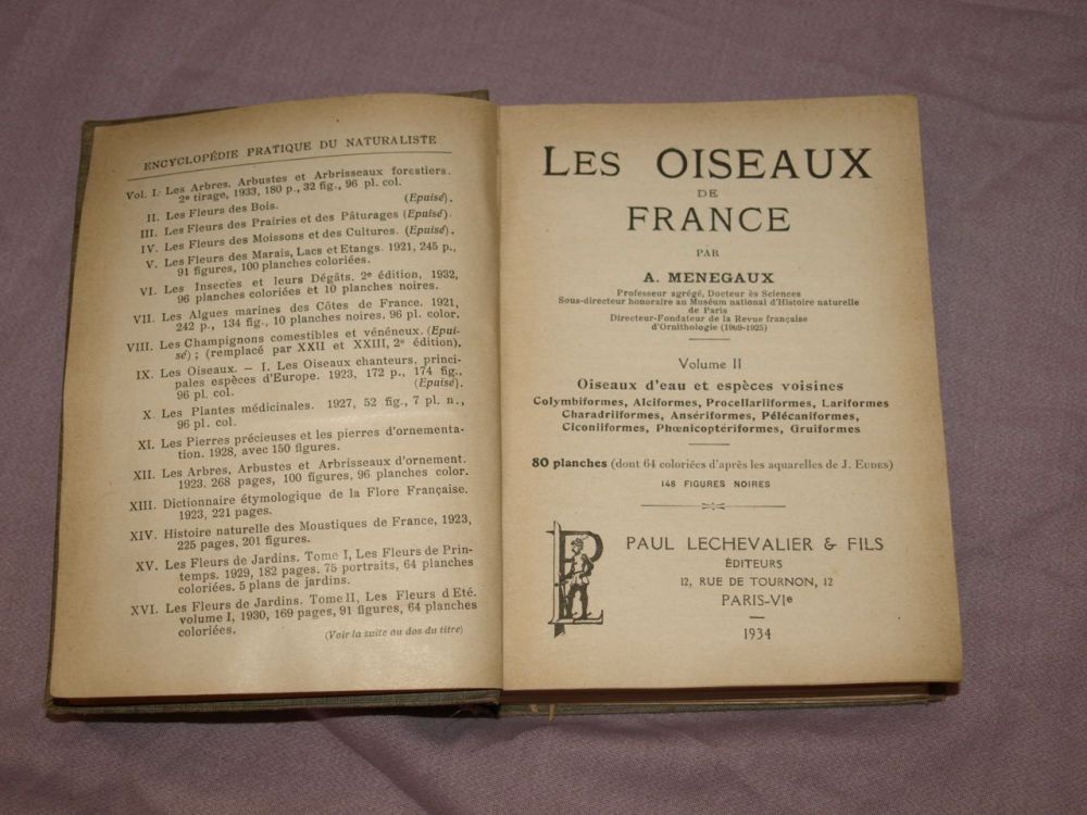 Les Oiseaux De France, The Birds of France Book, A Menegaux, Vol 2.
