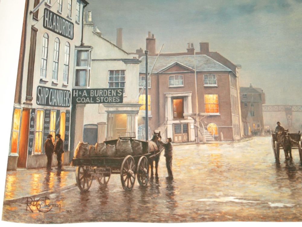 Poole Quay by Gaslight by Rodney Charman Print.
