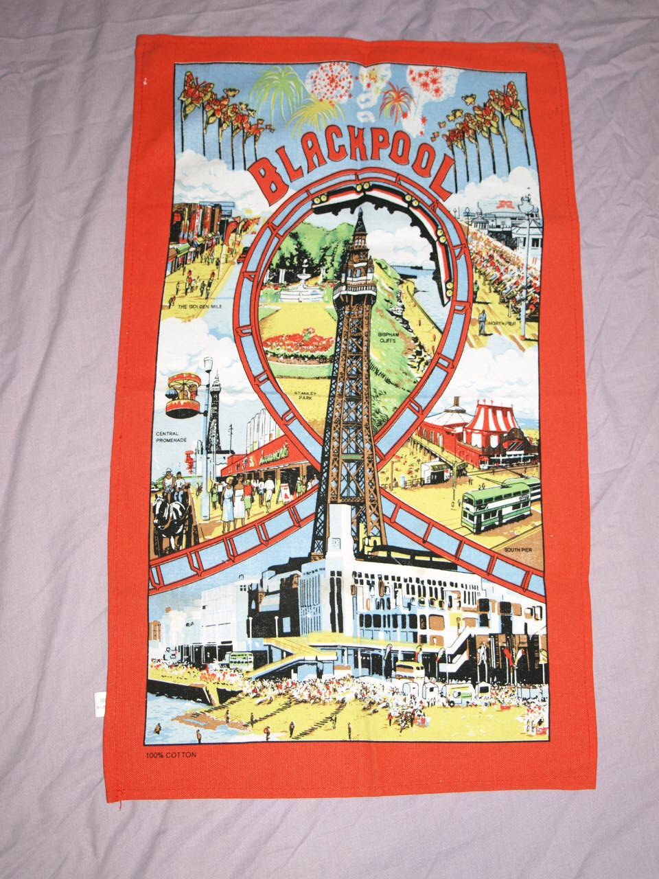 Vintage Blackpool Souvenir Tea Towel.