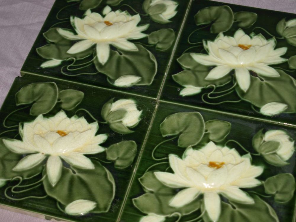 Art Nouveau Water Lily Tiles. Set of 10.