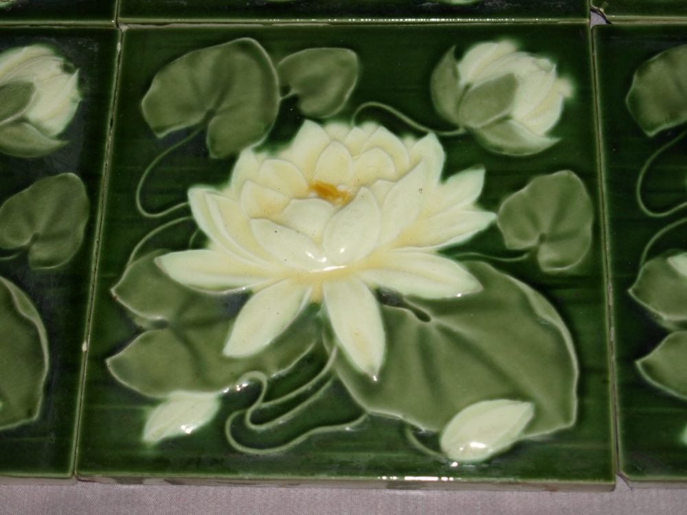 Art Nouveau Water Lily Tiles. Set of 10.