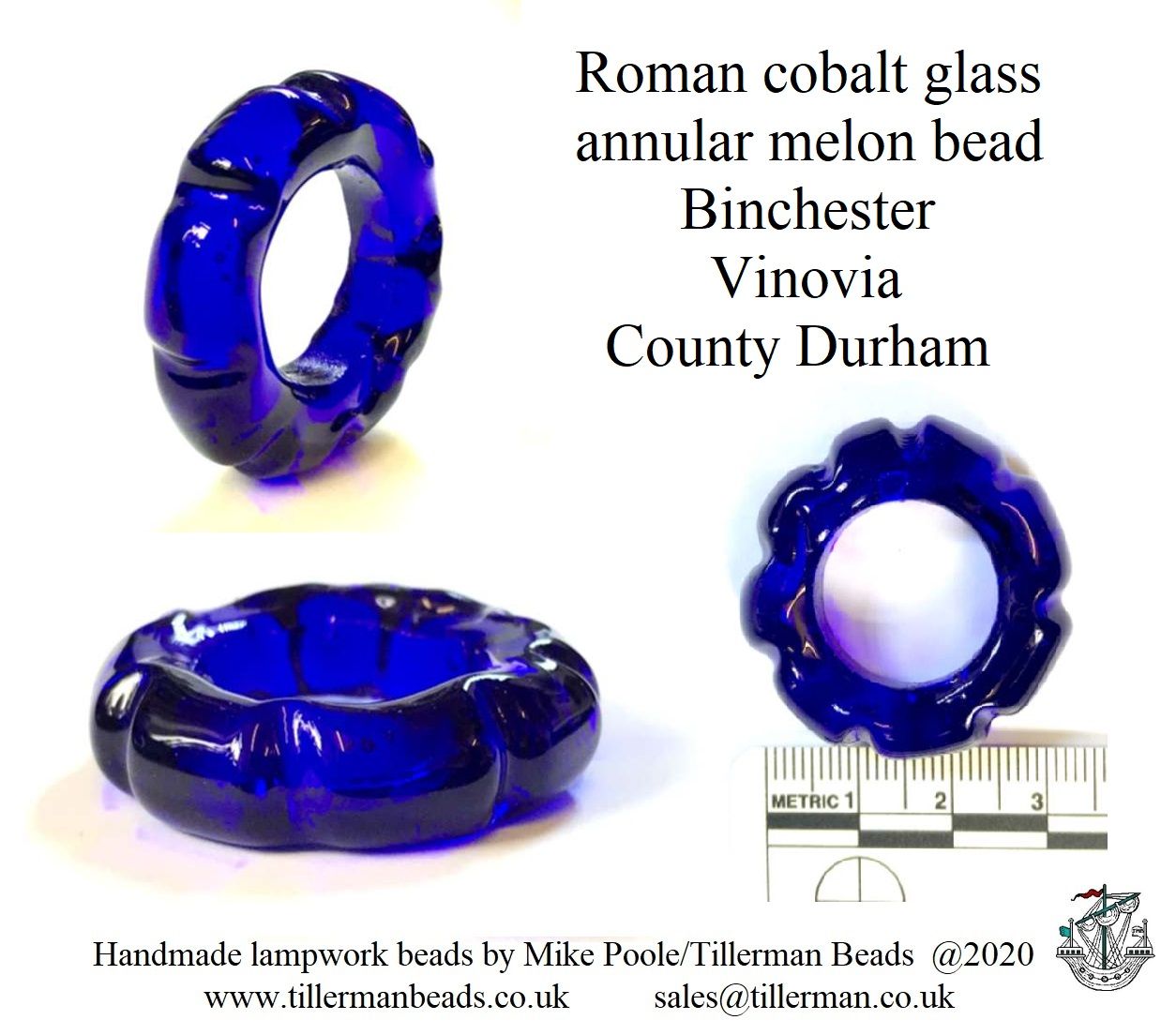 Cobalt glass Roman annular melon bead from Binchester