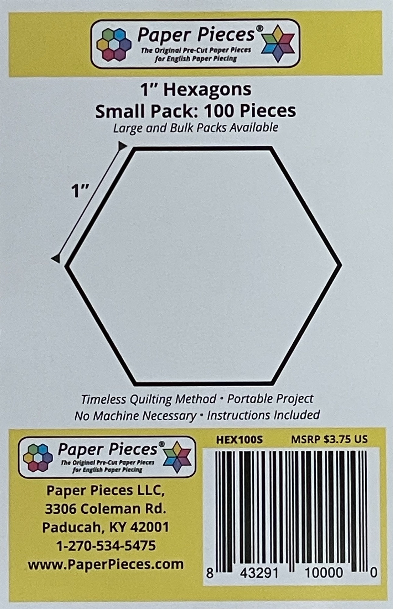 1" Hexagon Paper Pieces - 100 pieces (HEX100s) | Exeter Sewing Machine ...