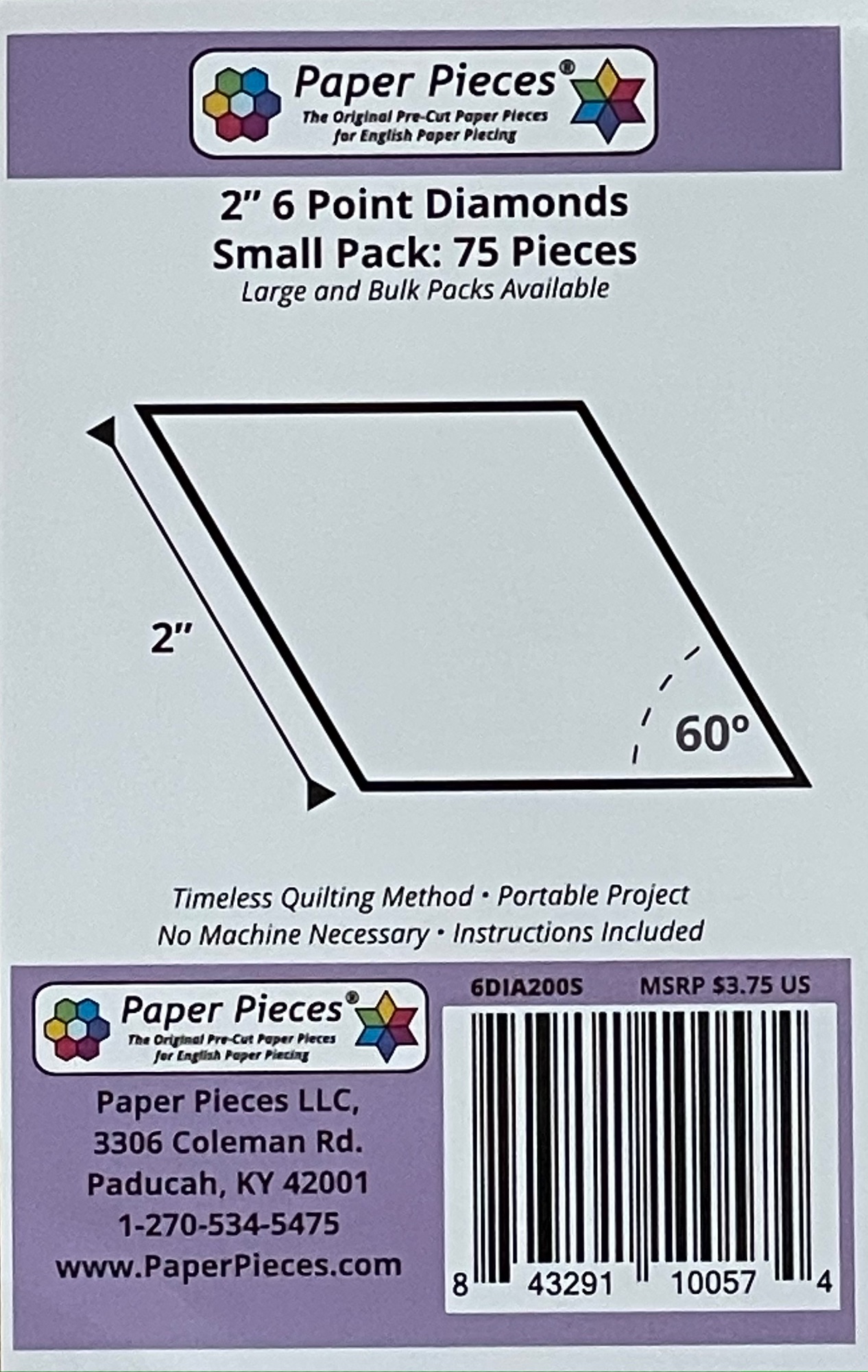 2" 6 Point (60 Degree) Diamond Paper Pieces - 75 pieces (6DIA200s ...