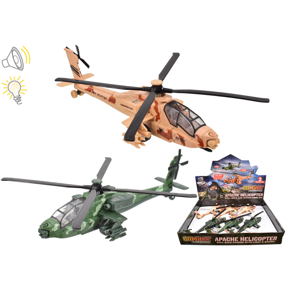 Apache Helicopter Toy with Lights & Sound | Pull Back Action Toy