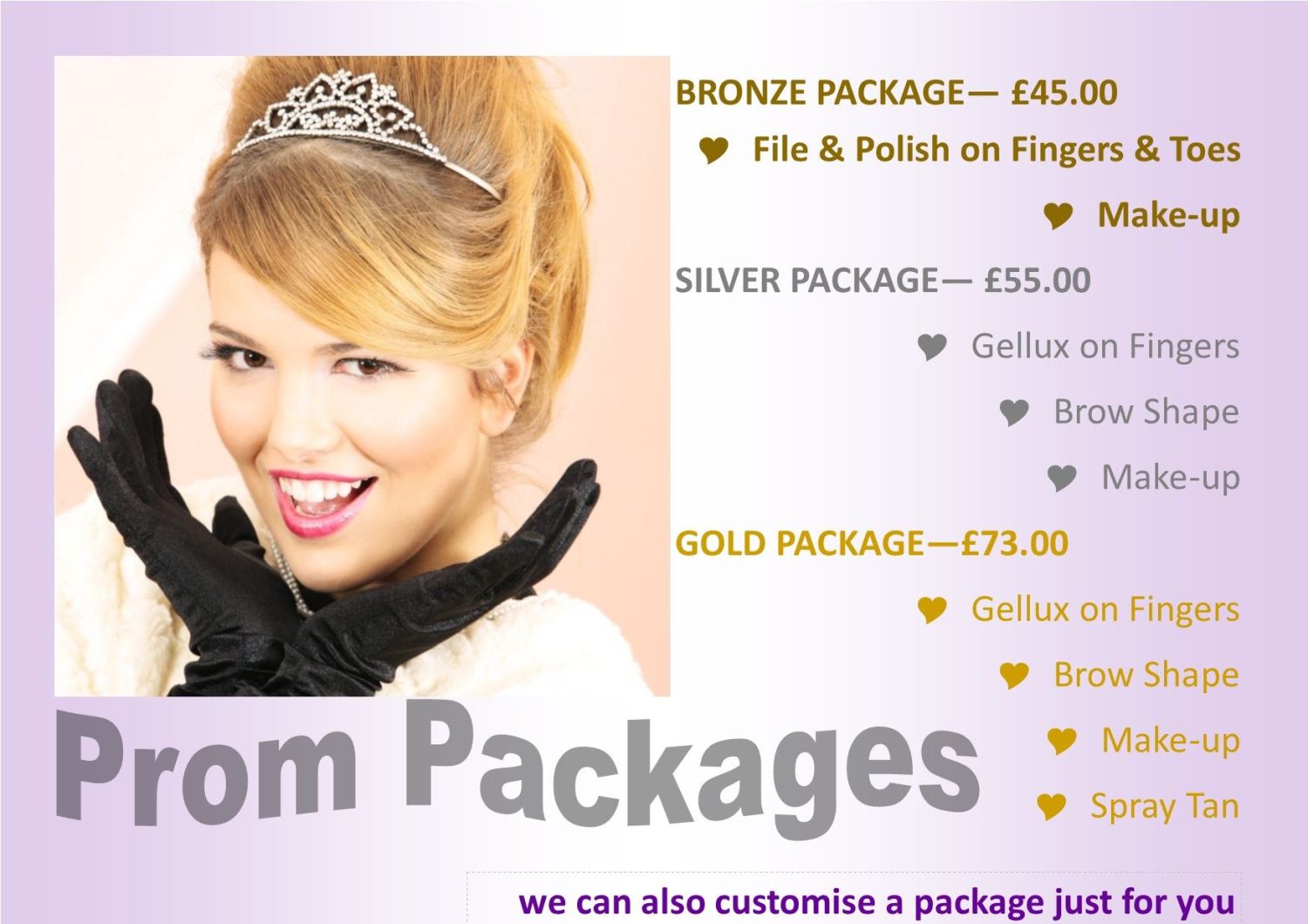Prom Packages - Please call to Book.