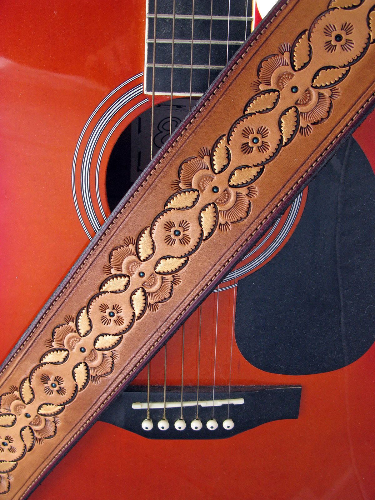 Handmade Leather Embossed Guitar Strap