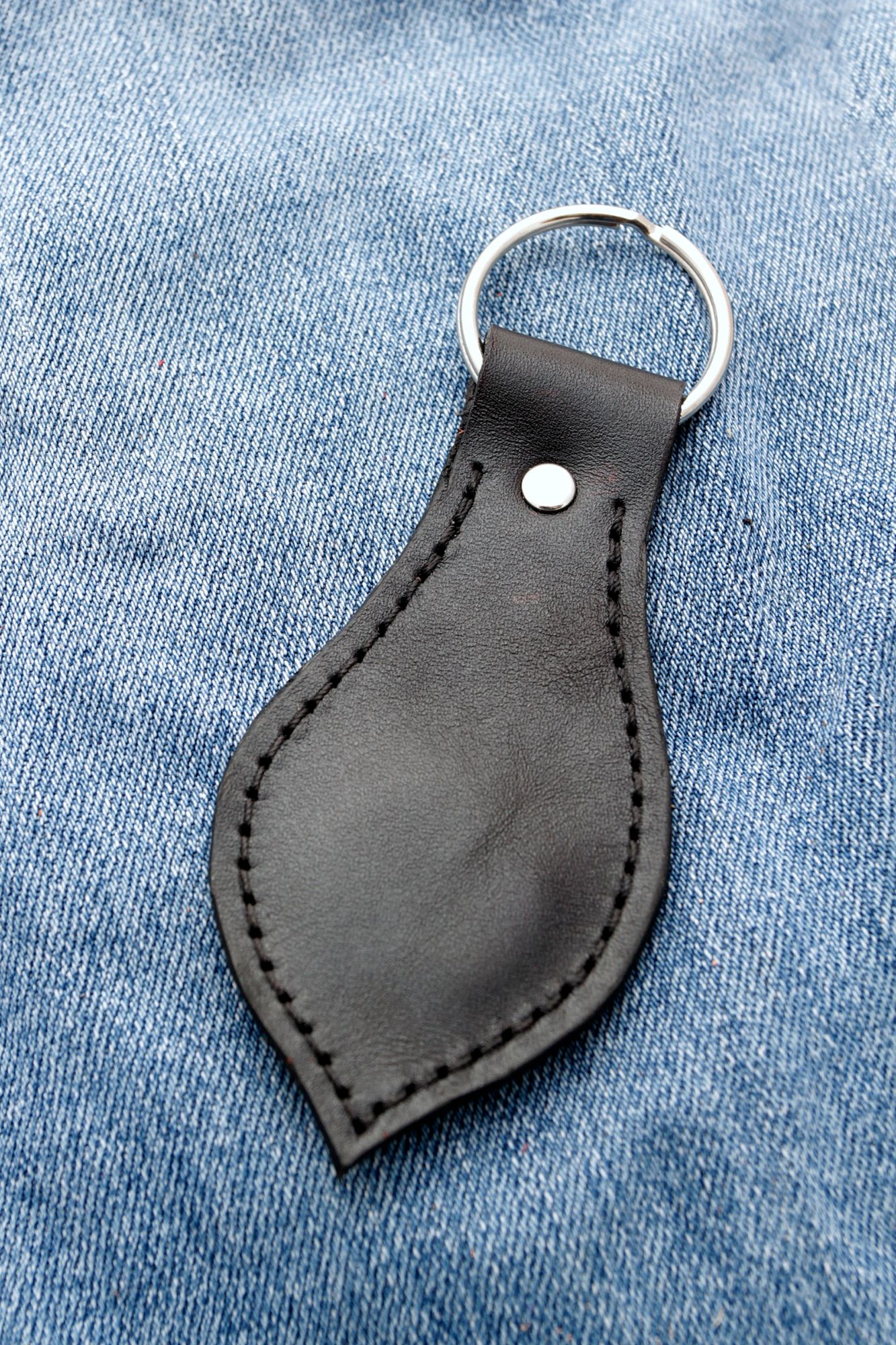 Handmade Black Leather Keyring