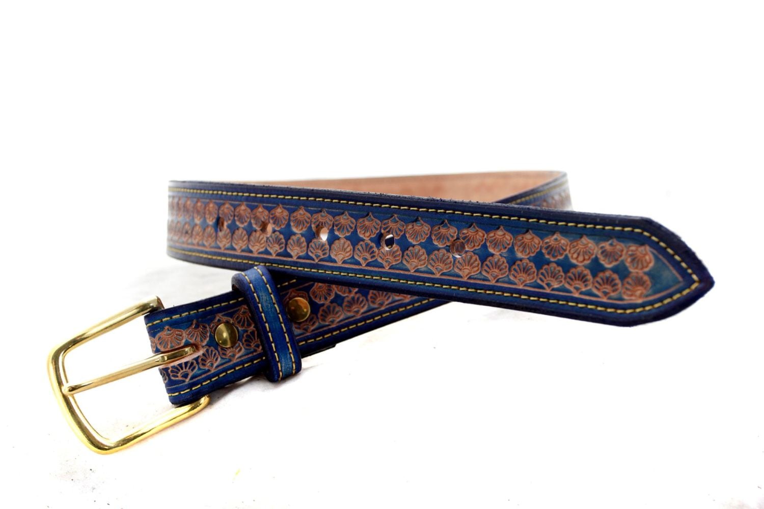 Handmade Blue Leather Seashell Belt
