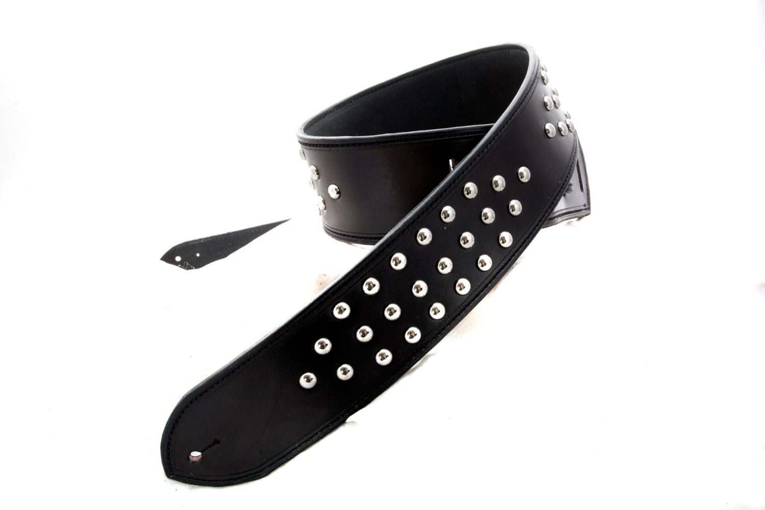 Handmade Black Leather Dome Studded Guitar Strap
