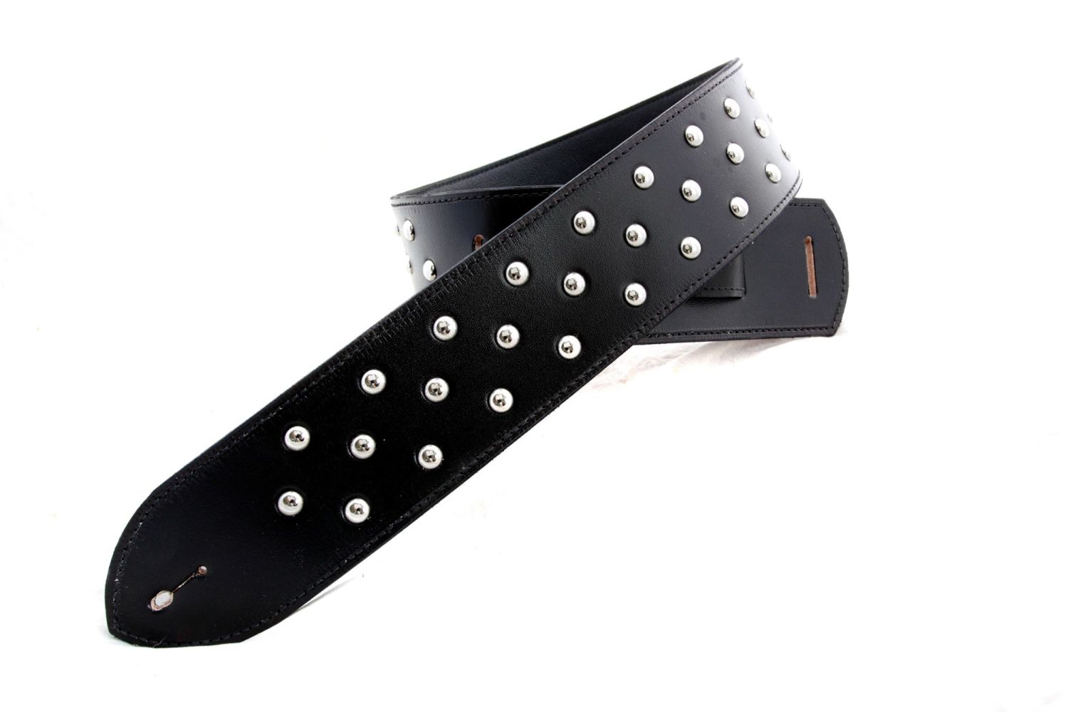 Handmade Black Leather Studded Guitar Strap
