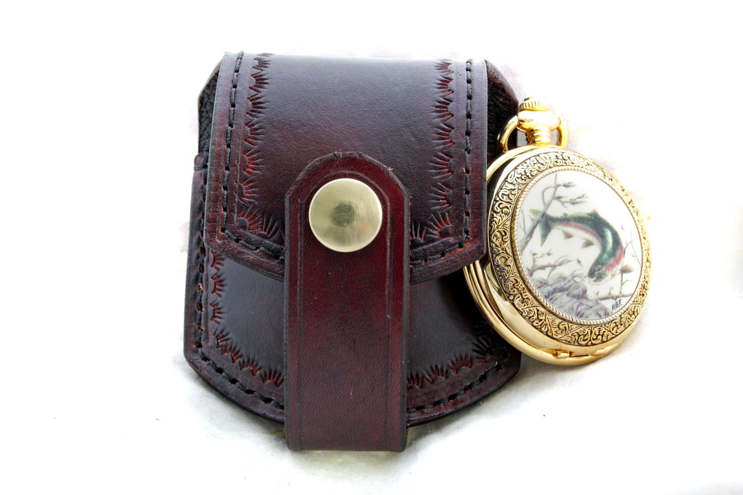 Handmade Leather Mahogany Coloured Pocket Watch Pouch