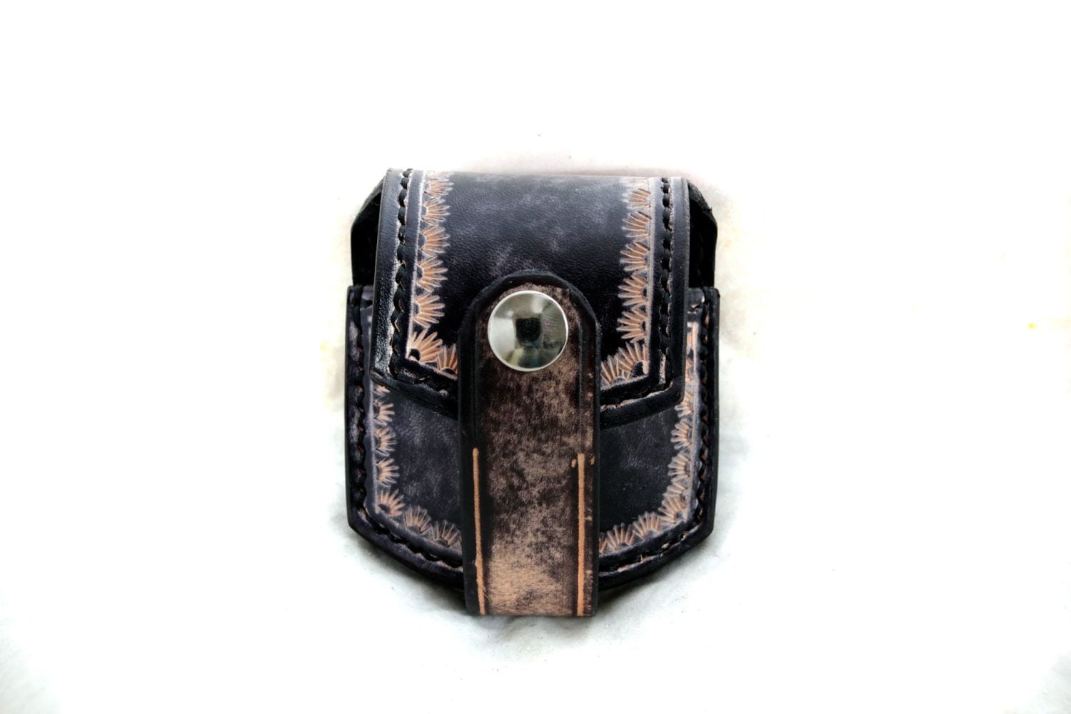 Handmade Black Leather Pocket Watch Pouch with Belt Loop