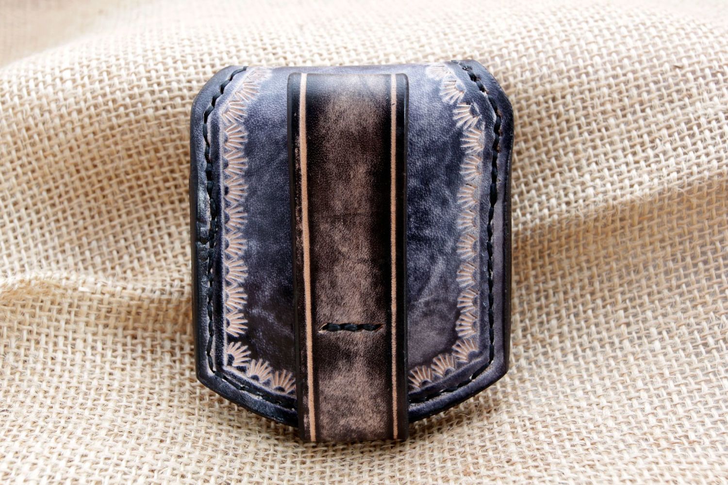 Handmade Black Leather Pocket Watch Pouch with Belt Loop