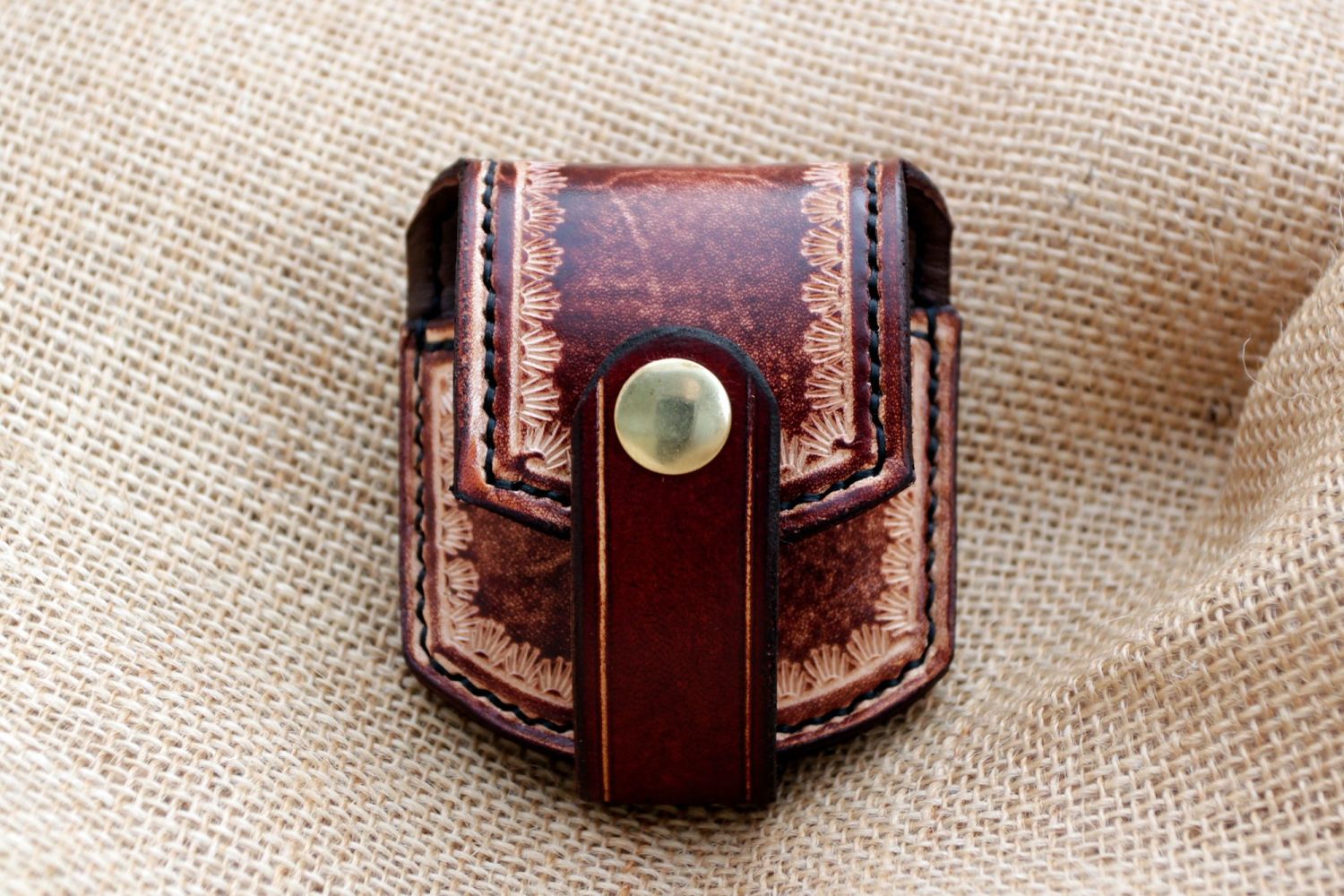 Handmade Brown Leather Pocket Watch Pouch