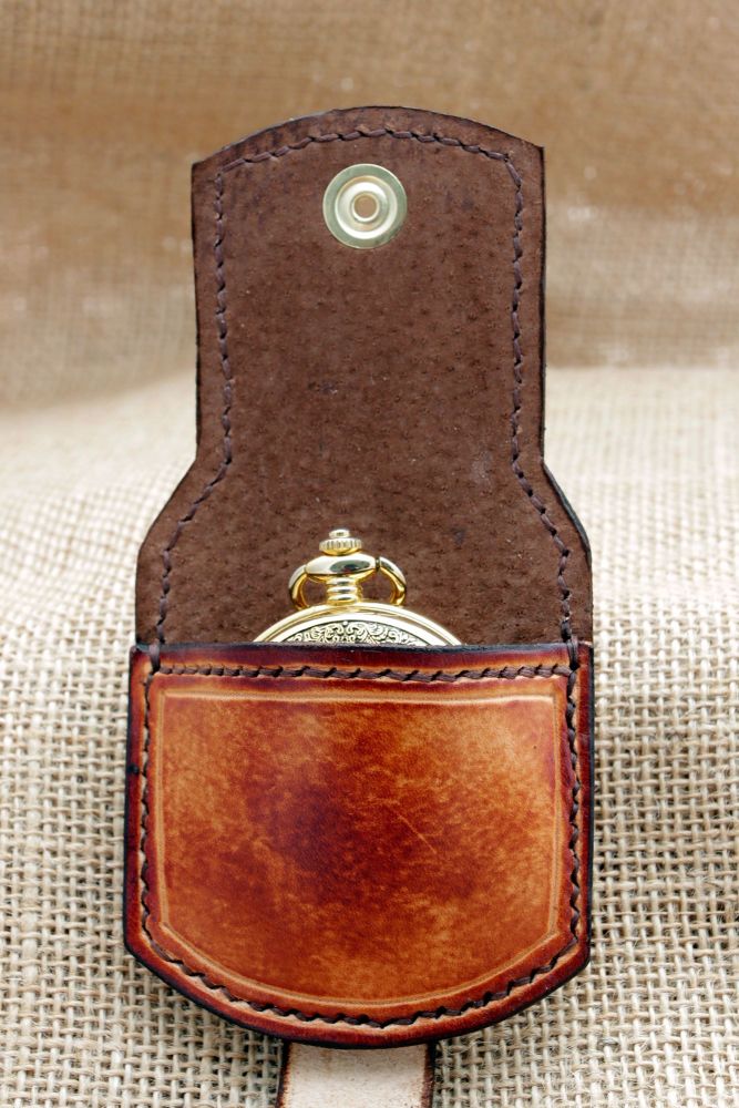Handmade Leather Pocket Watch Pouch in Light Brown