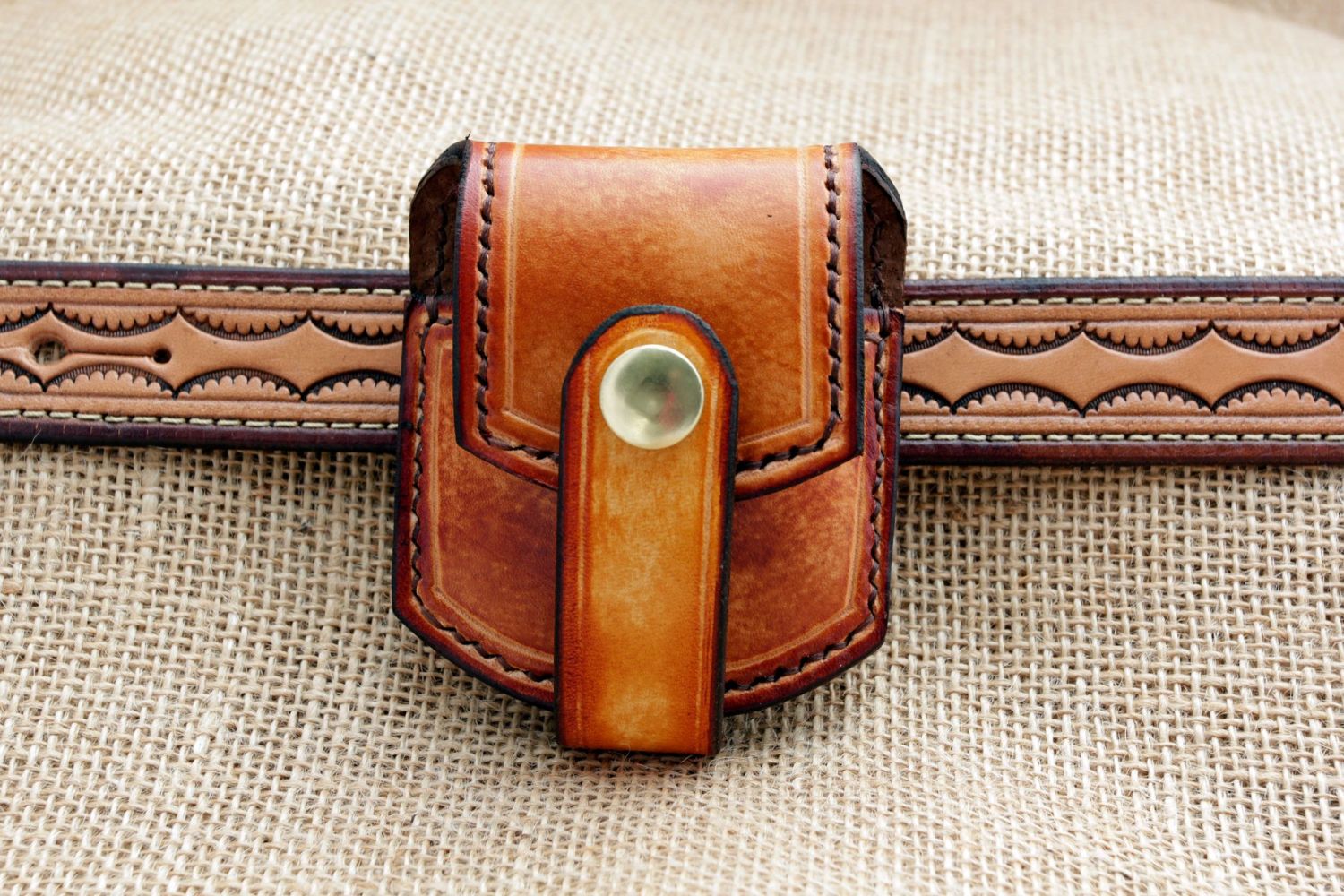 Handmade Leather Pocket Watch Pouch in Light Brown
